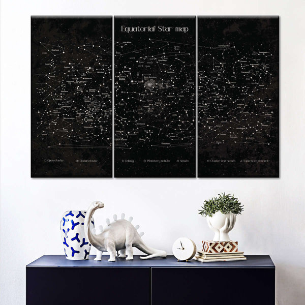 Ebern Designs Equatorial Star Map Chart Multi Piece Canvas Print 3 Pieces | Wayfair